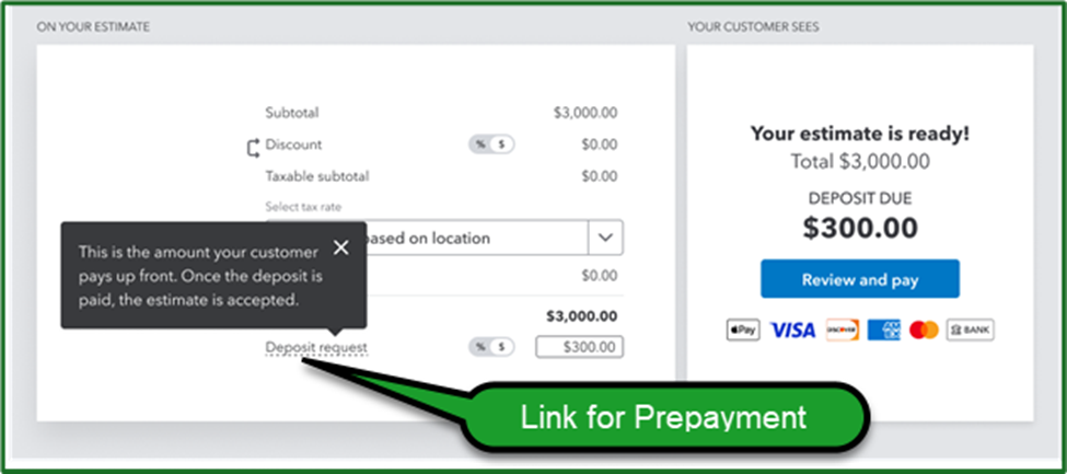 Requesting Customer Prepayments (Deposits) on QBO Estimates