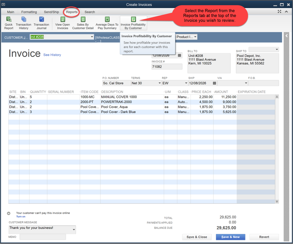 QuickBooks Desktop Invoice Profitability Report