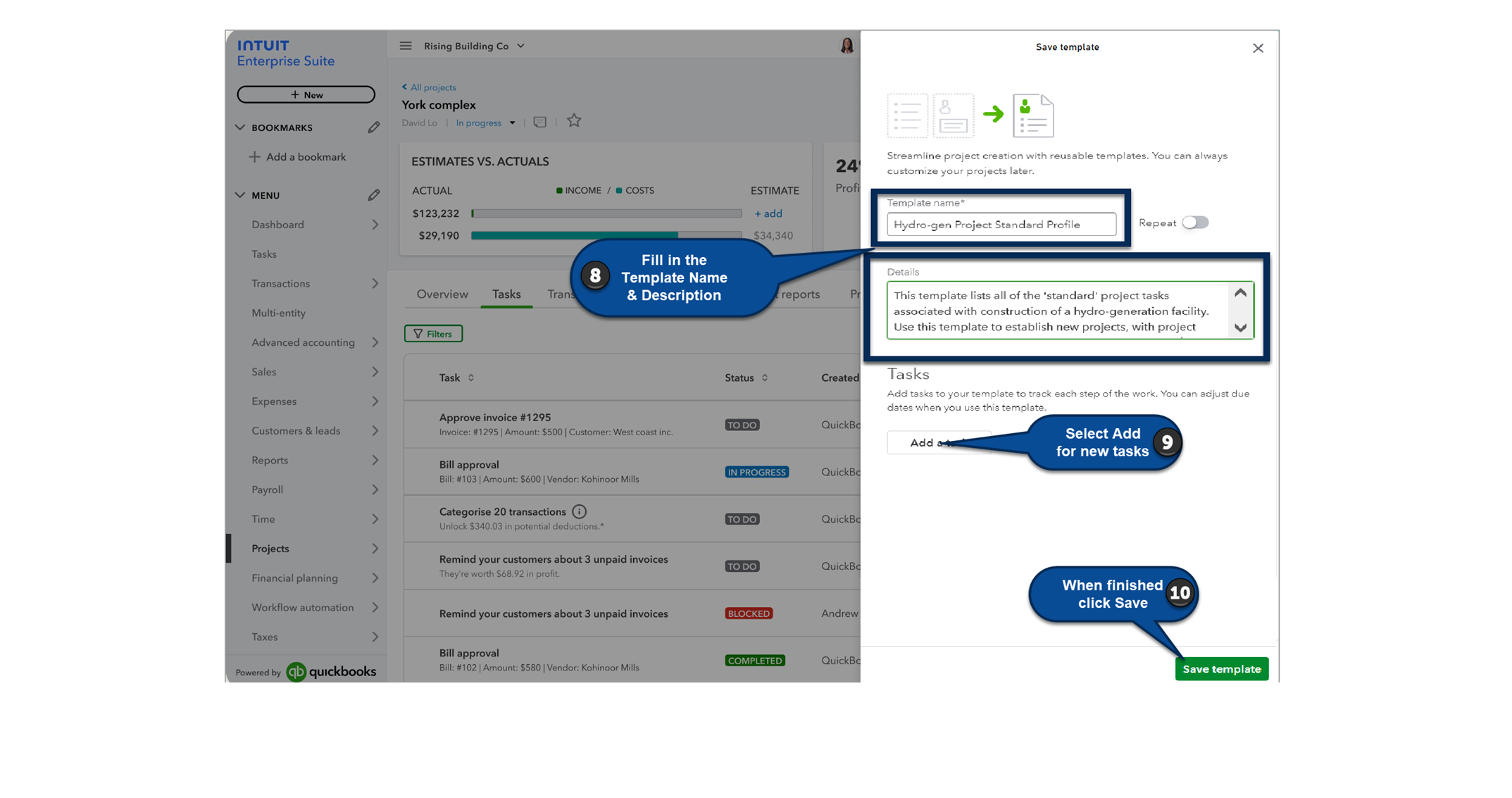 How to Intuit Enterprise Suite: Project Task Templates